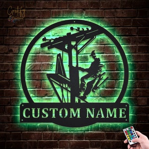 Lineman Linework Metal Sign LED Lights V6, Custom Lineman Metal Sign ...
