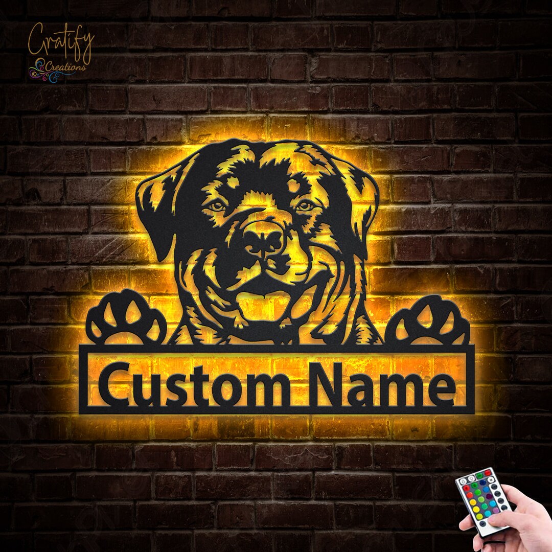 Rottweiler Dog Metal Wall Art With LED Lights, Custom Rottweiler Metal ...
