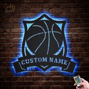Basketball Monogram Metal Sign With LED Lights , Personalized ...