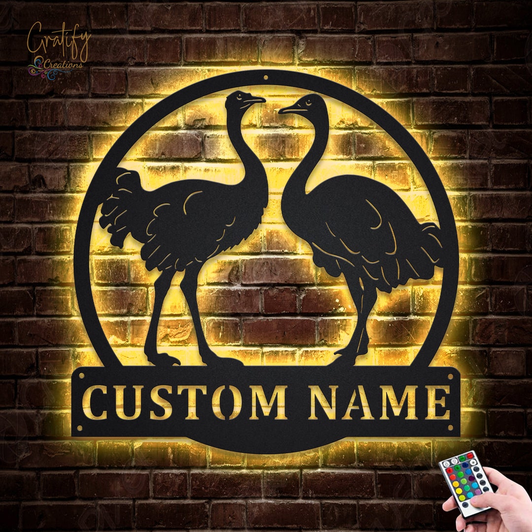 Ostrich Bird Metal Sign LED Lights V1, Custom Ostrich Bird Metal Sign ...