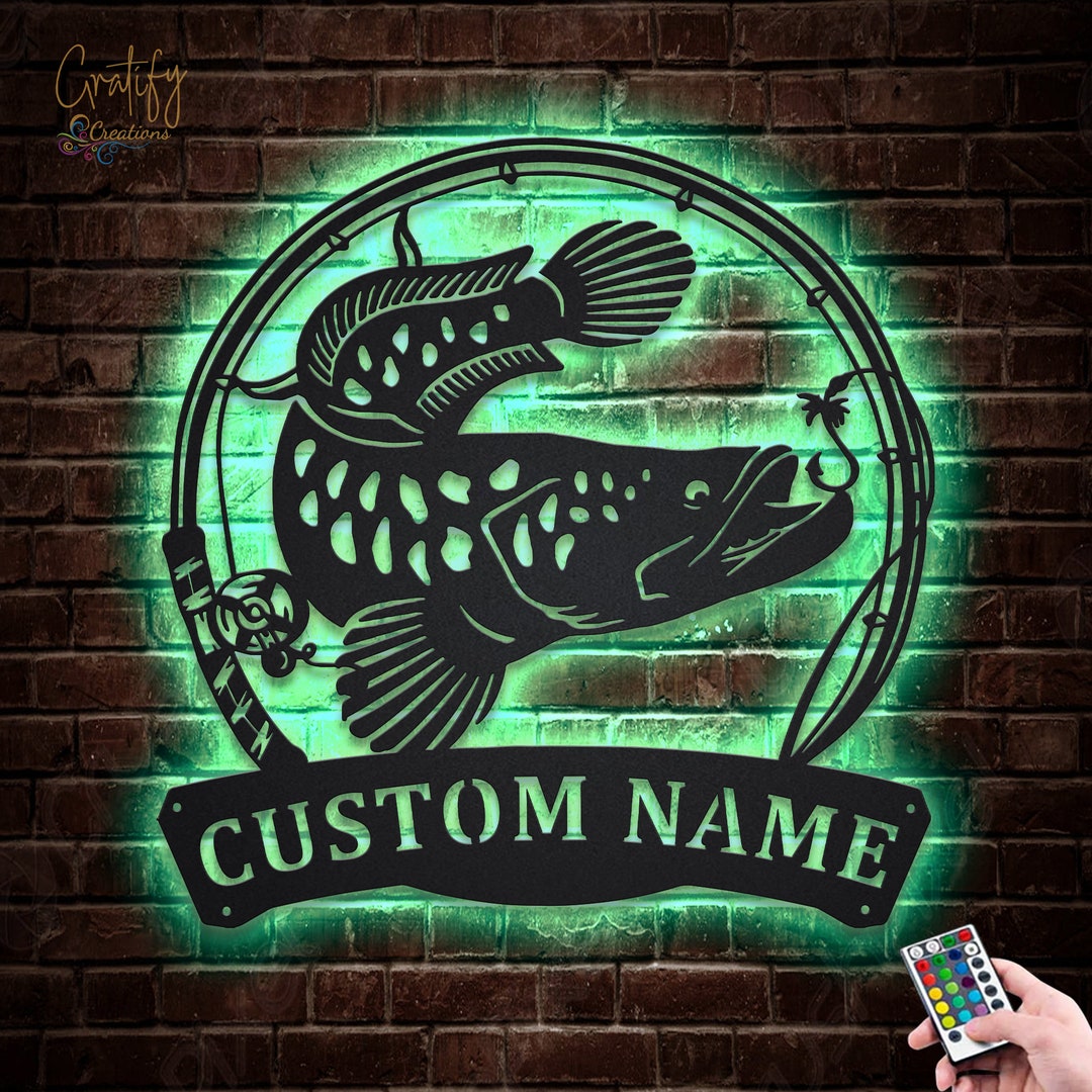 Snakehead Fish Pole Metal Sign LED Lights, Custom Snakehead Sign ...