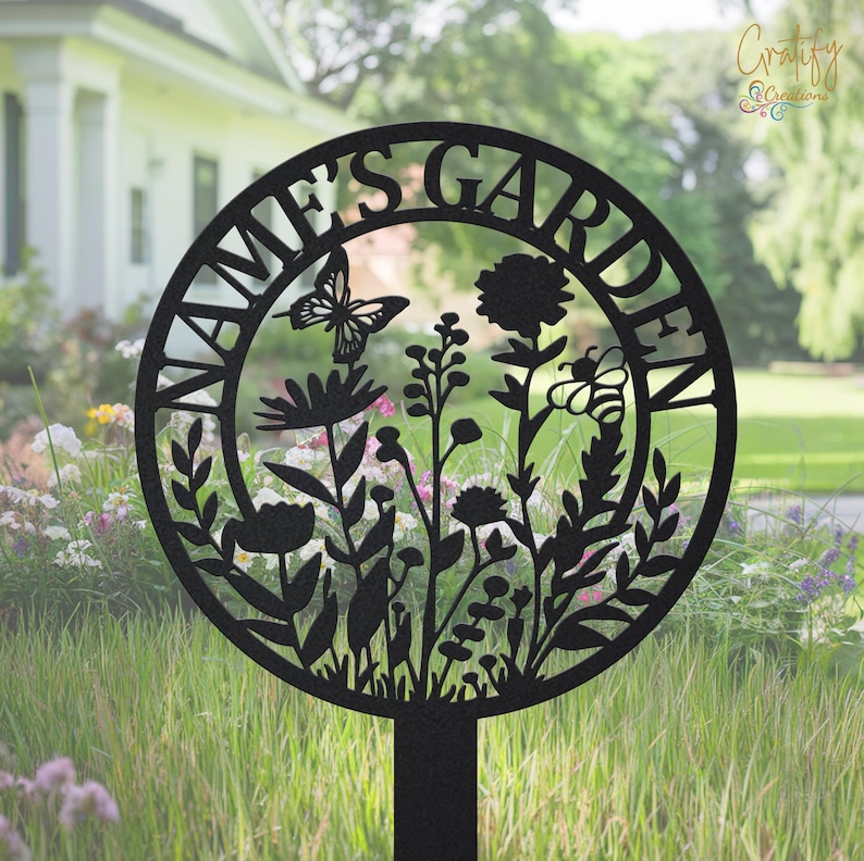 Custom Garden Name Sign, Personalized Metal Yard Art With Stakes ...