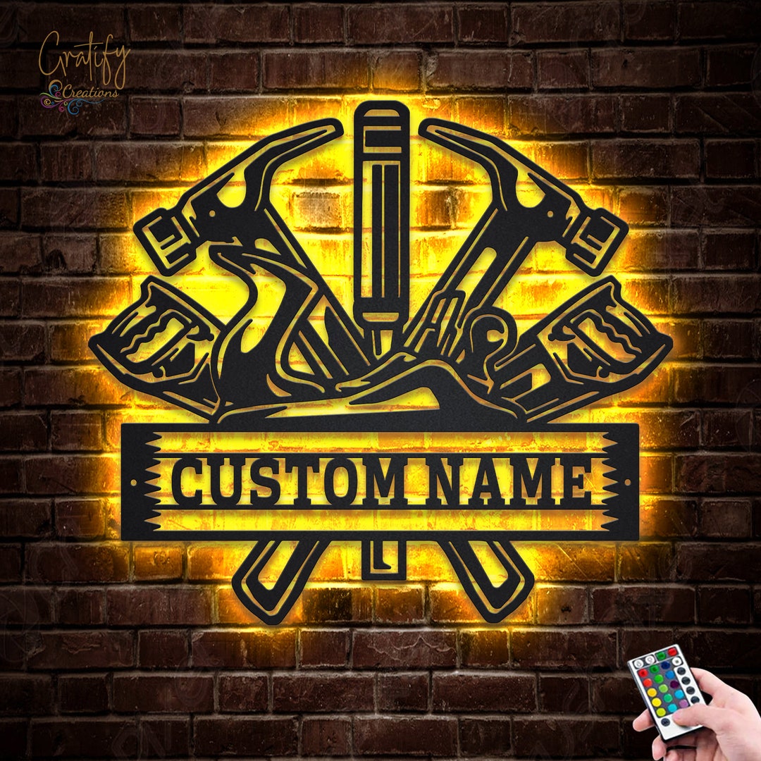 Carpenter Tools Metal Sign LED Lights, Custom Carpenter Metal Sign ...