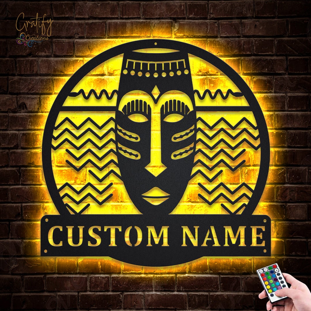 African Tribal Mask Metal Wall Sign – Custom LED Tribal Decor - Etsy