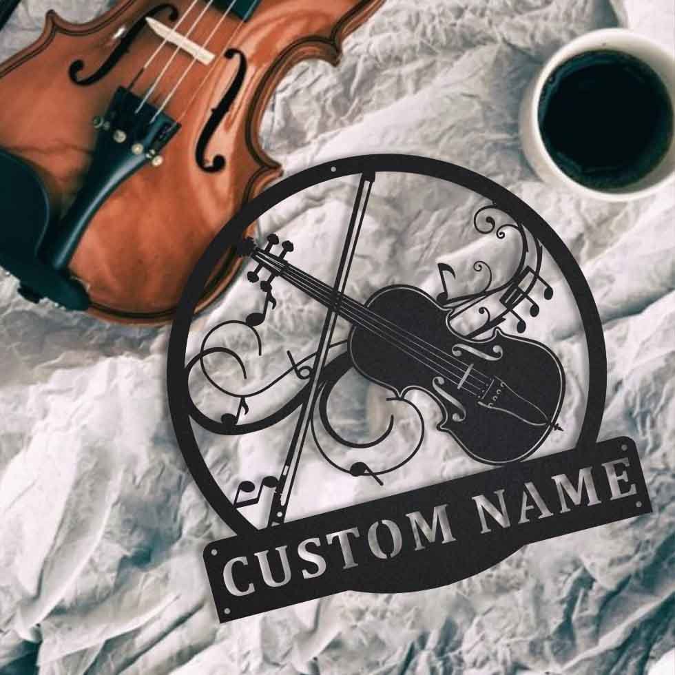 Violin Monogram Custom Metal Sign Art, Custom Violin Music Metal Signs ...