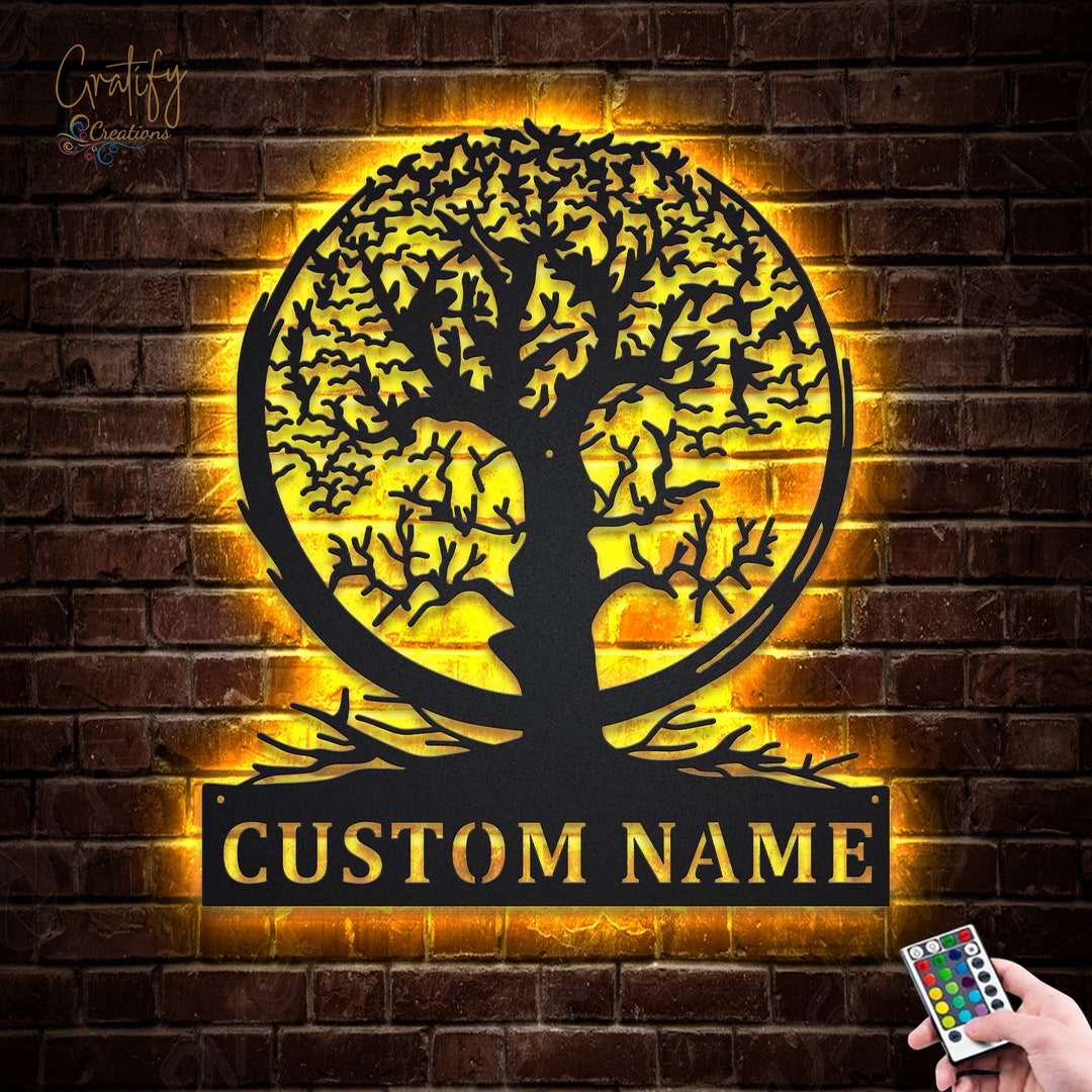 Bonsai Tree Metal Sign LED Lights V1, Custom Bonsai Tree Metal Sign ...