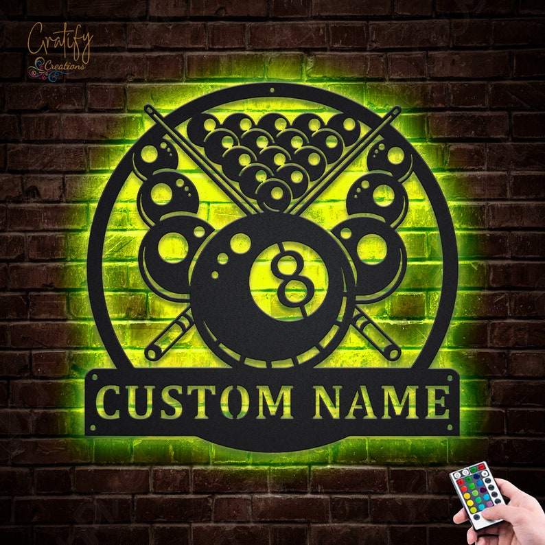 Custom Billiards Metal Sign LED Lights V4 Personalized - Etsy