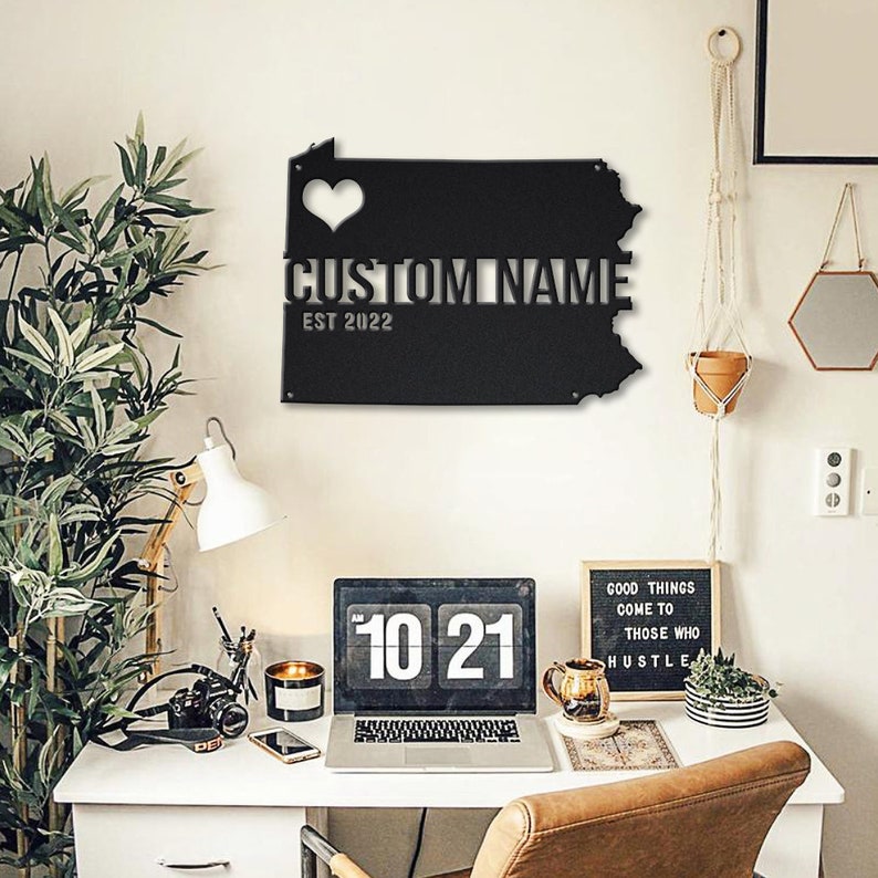 Pennsylvania State Map Metal LED Lights, Custom Pennsylvania Metal Wall ...