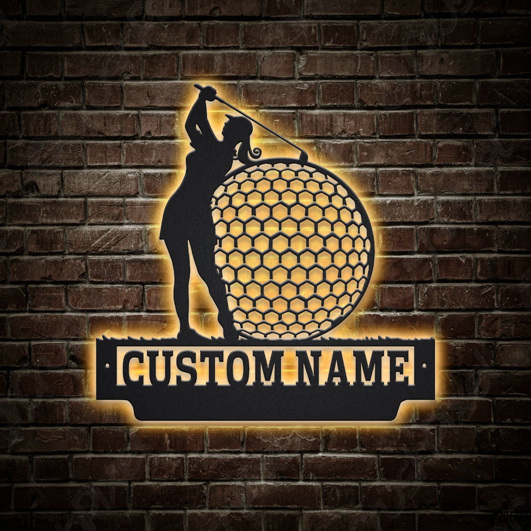 Golf Monogram Female Sign,custom Golfing Metal Wall Art With Led Lights ...