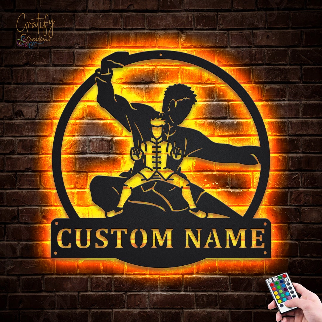 Kung Fu Fight Metal Sign With LED Lights V3, Custom Kung Fu Metal Sign ...