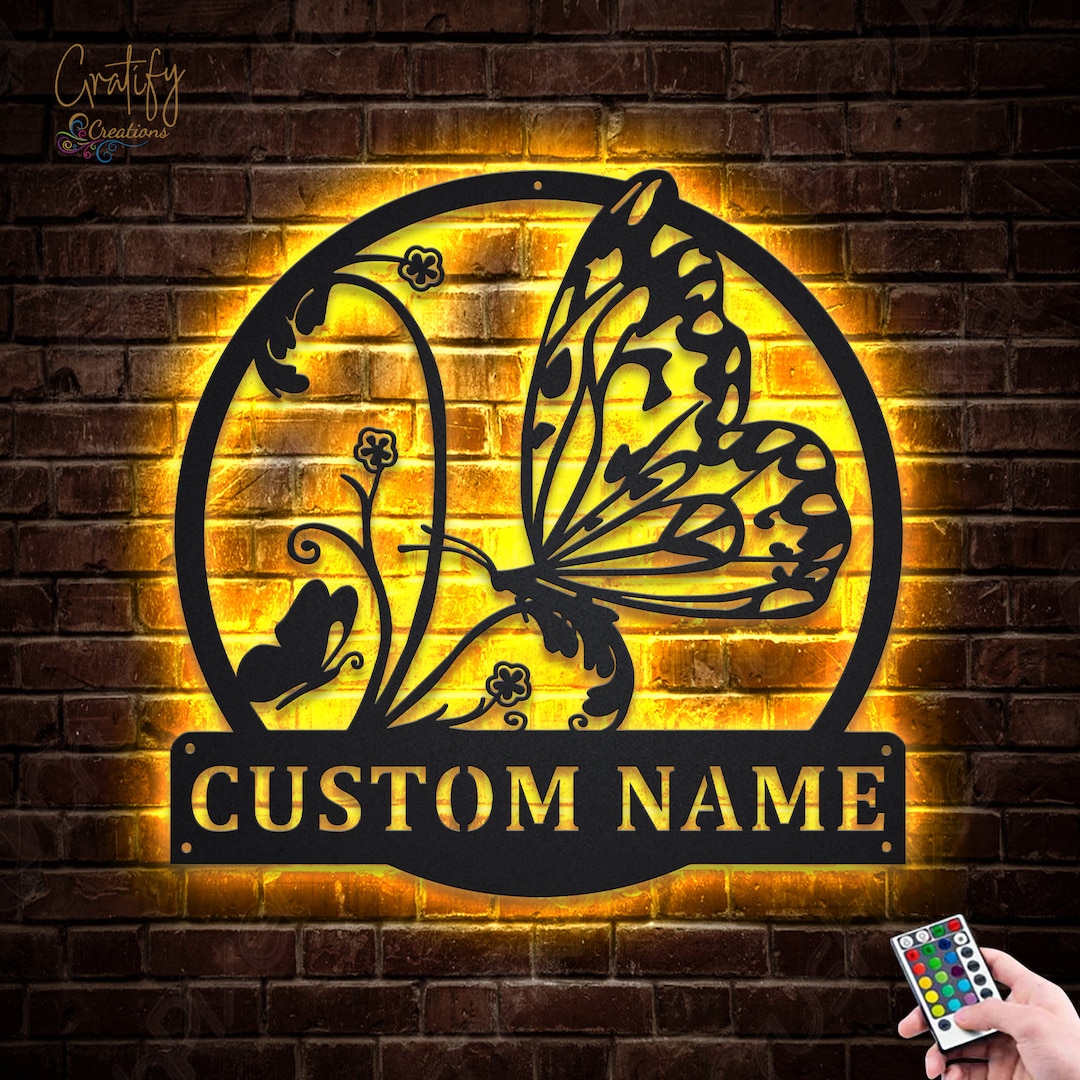 Butterfly Metal Sign LED Lights V6, Custom Butterfly Metal Sign ...