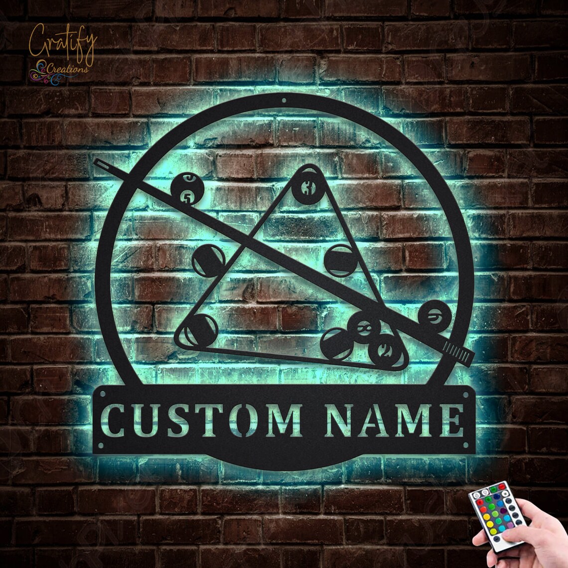 Custom Billiards Metal Wall Art LED Light , Personalized Billiards ...