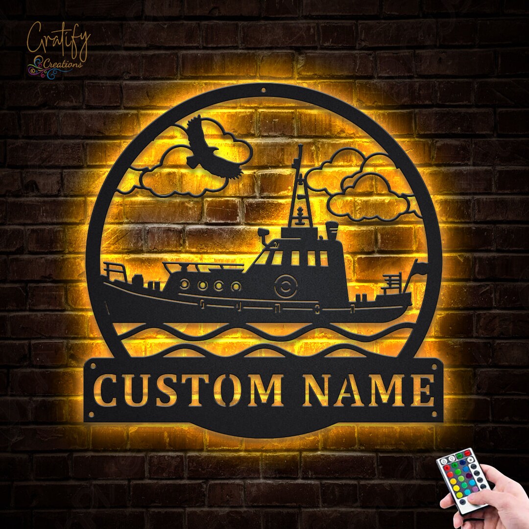 Tugboat Ship Metal Sign LED Lights, Custom Tugboat Ship Metal Sign ...