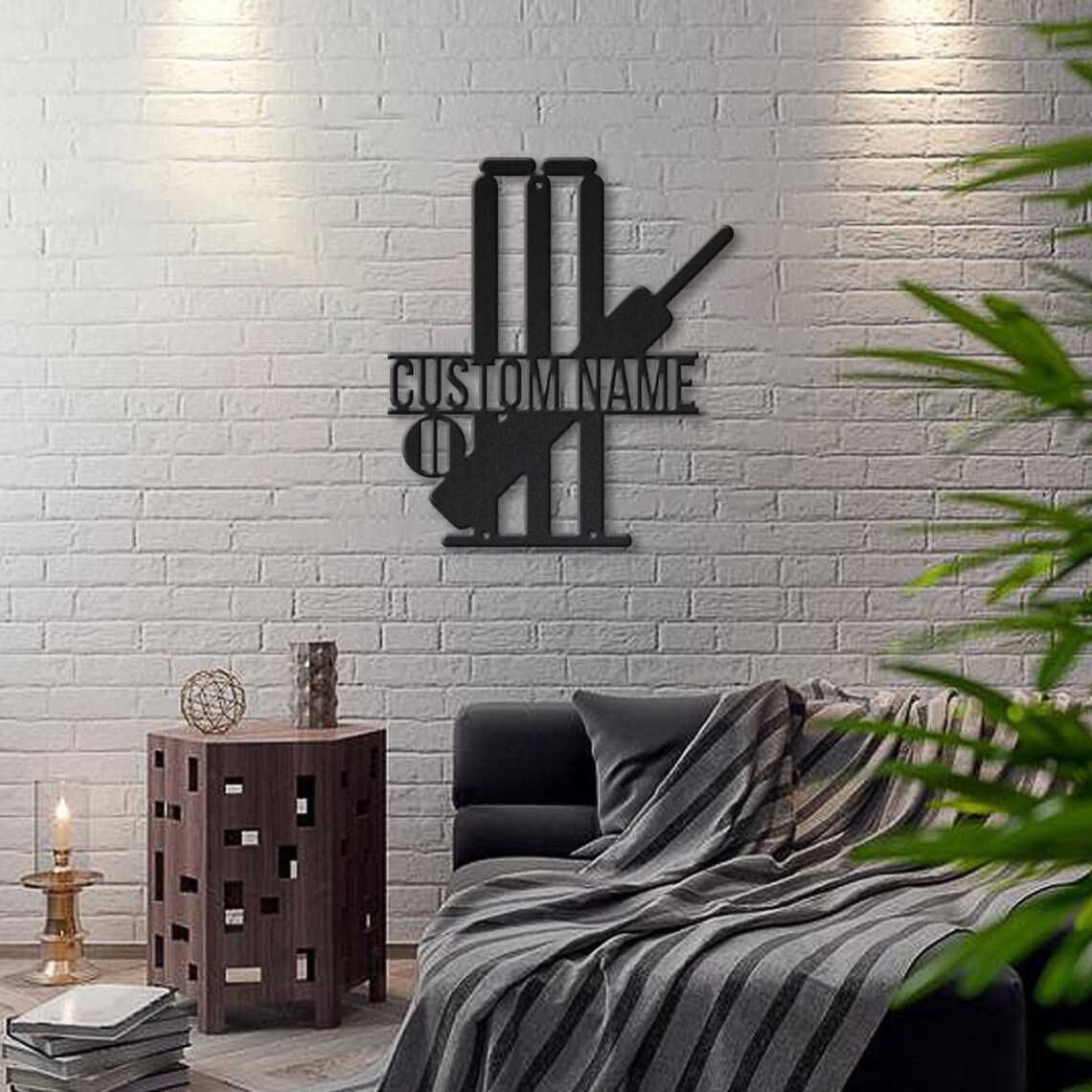 Cricket Stump Sport Metal Wall Art LED Lights V4, Custom Cricket Sport ...