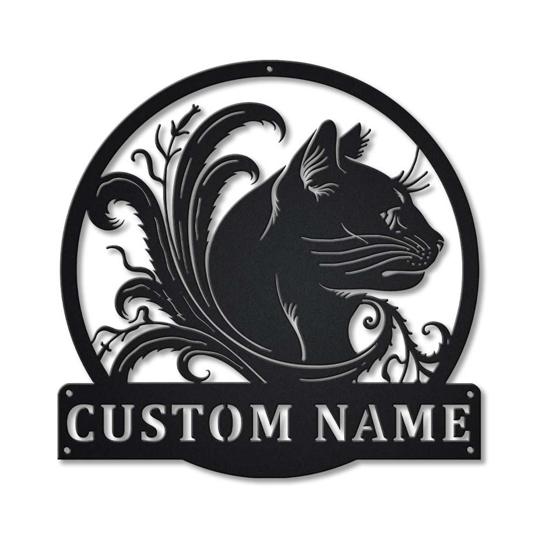 Personalized Black Cat Floral Metal Sign Art, Custom Black Cat Floral ...
