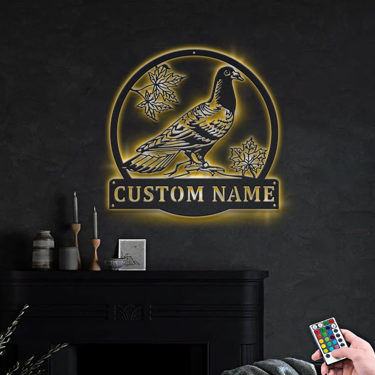 Pigeon Bird Monogram Custom Metal Wall Art With LED Lights, Custom ...