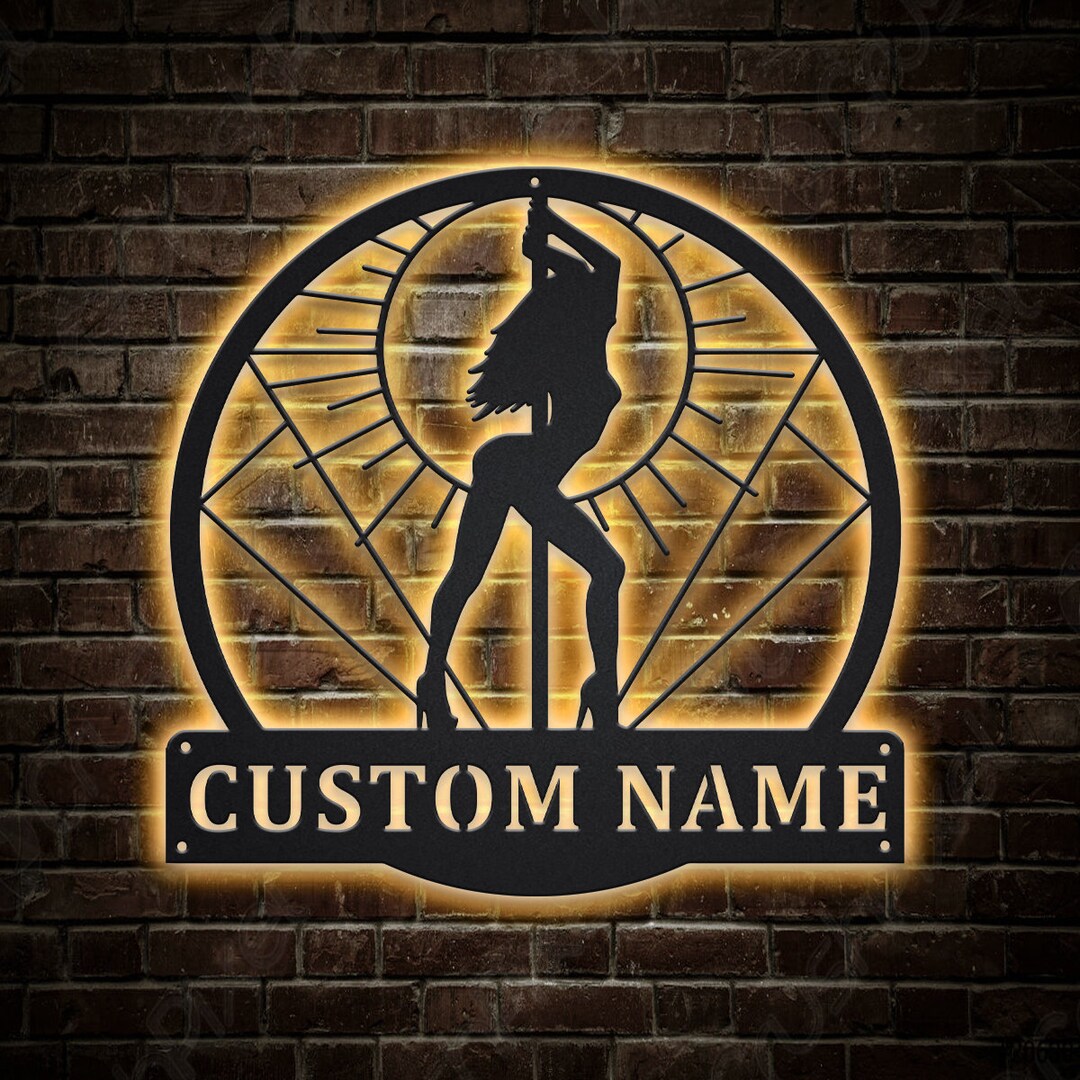 Pole Dance Metal Sign LED Lights V3, Custom Pole Dance Wall Art, Pole ...