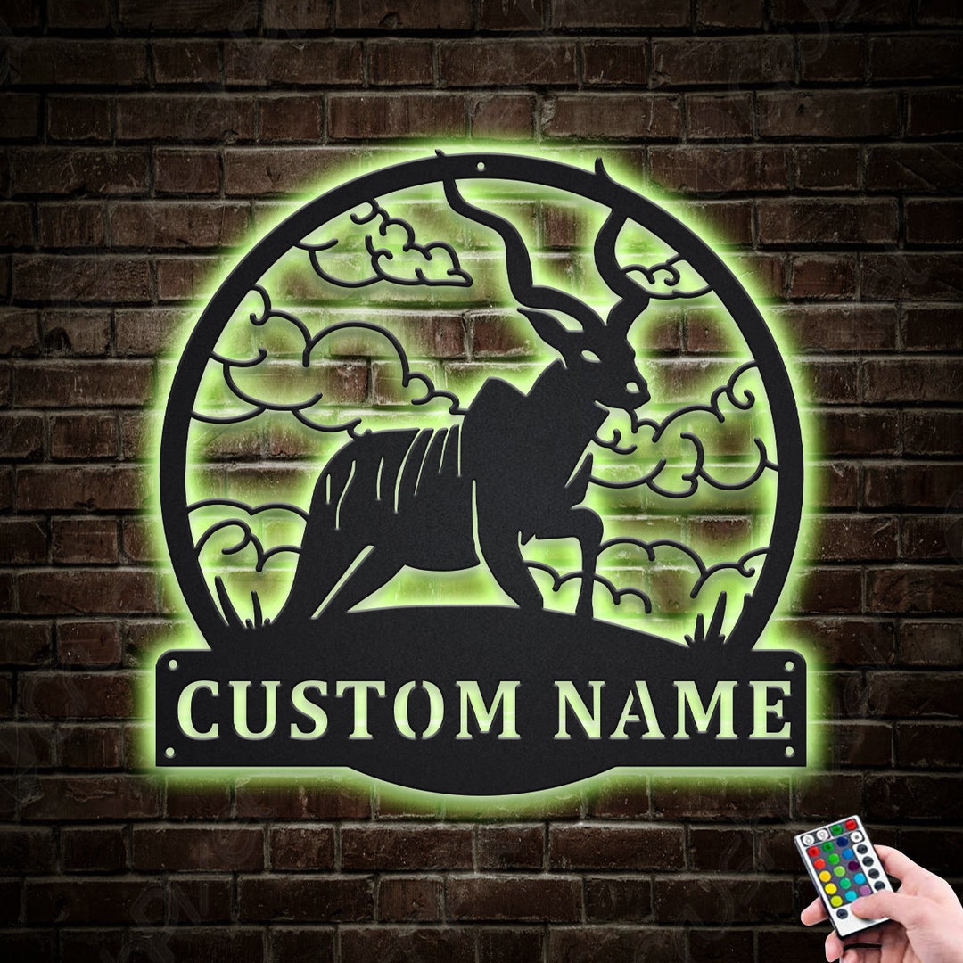 Kudu Animal Metal Wall Art LED Lights V4, Custom Kudu Animal Metal Sign ...