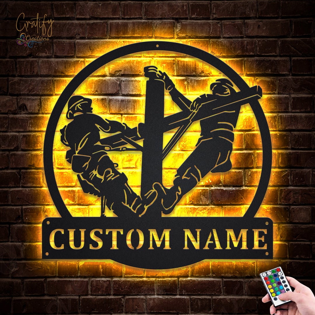 Lineman Linework Metal Sign LED Lights V1, Custom Lineman Metal Sign, Lineman Neon Sign, Lineman ...