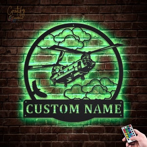 Helicopter Metal Sign LED Lights V4, Custom Helicopter Metal Wall Art ...