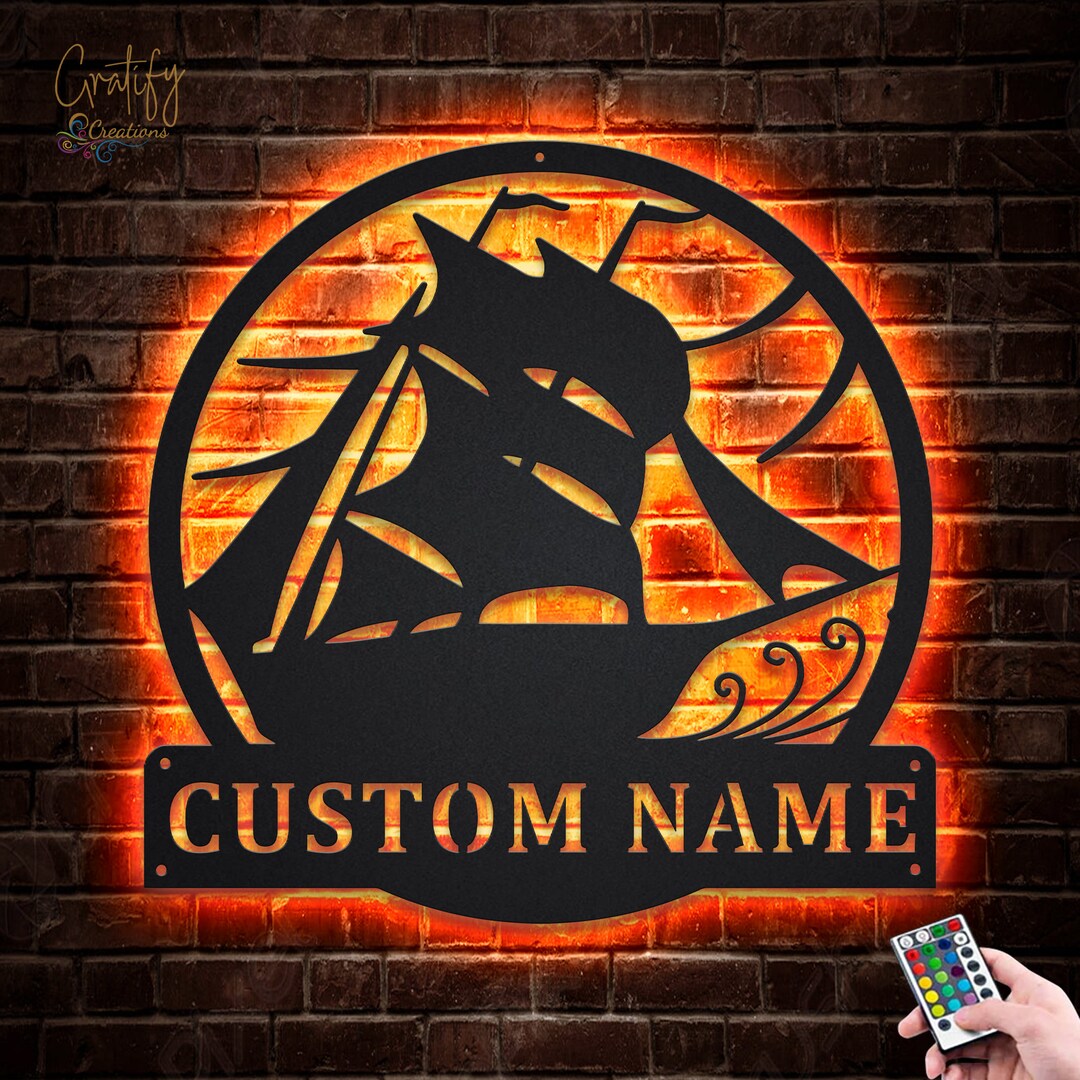 Sea Boats Metal Wall Art LED Lights V2, Custom Sea Boats Metal Signs ...