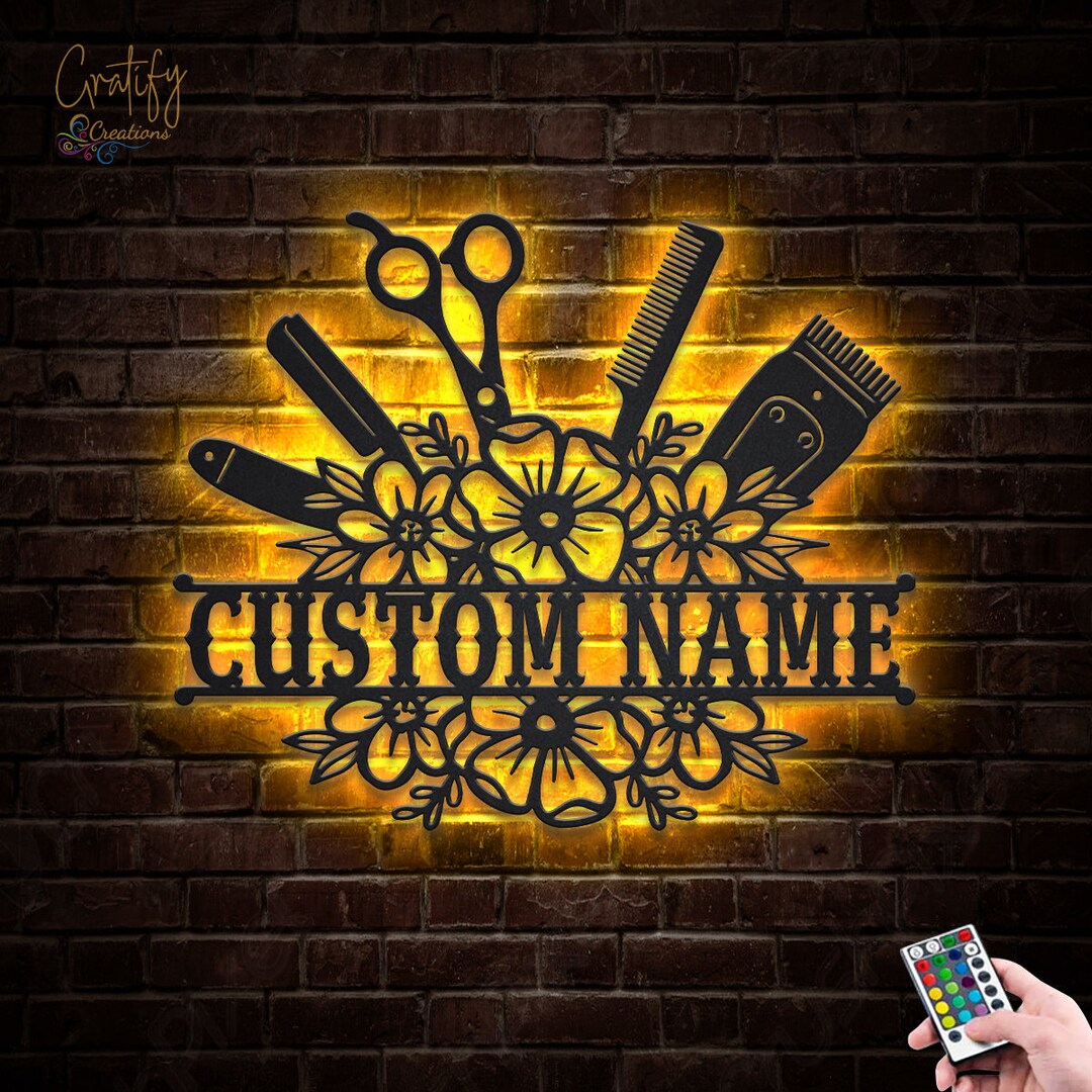 Custom Hair Stylist Metal Sign With LED Lights , Hair Stylist Metal Art ...