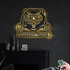 Beaver Animal Metal Sign LED Lights, Custom Beaver Metal Wall Art ...
