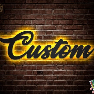 LED Custom Text Words Metal Wall Art - Personalized Family Name Sign ...