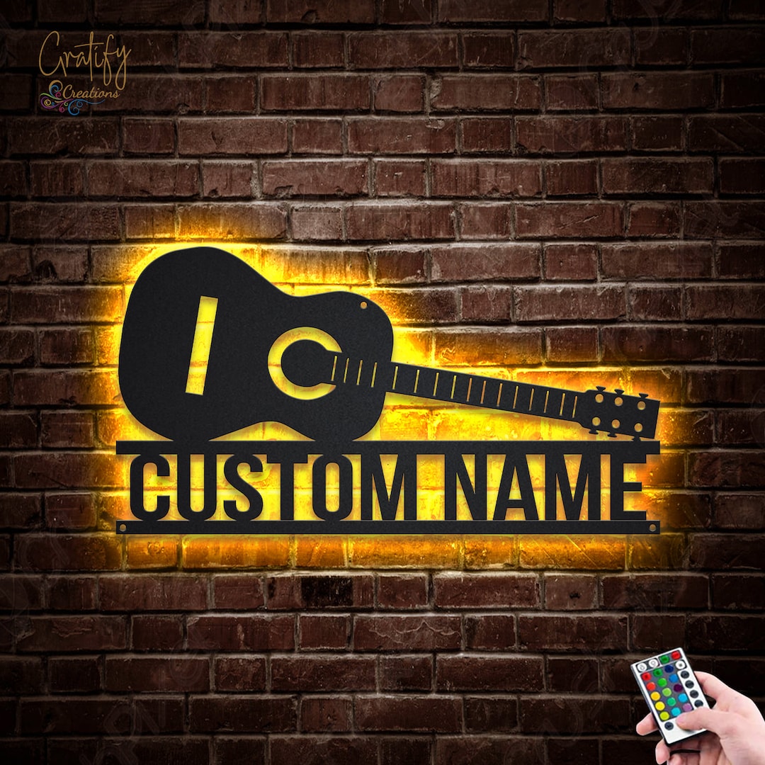 Guitar Acoustic Metal Sign LED Lights, Custom Guitar Acoustic Sign ...