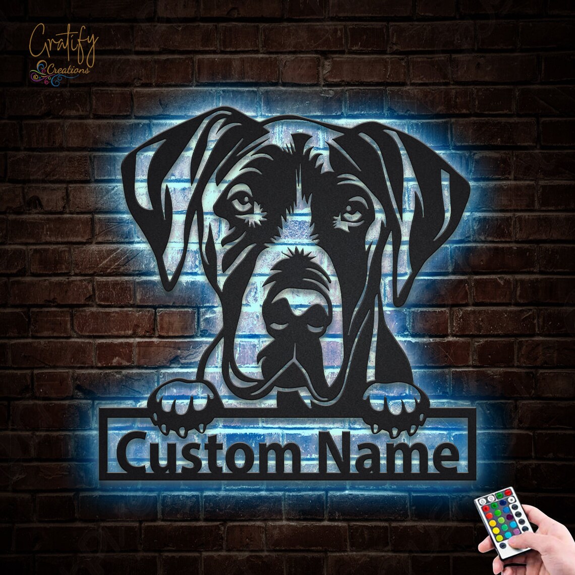 Custom Great Dane Dog Metal Wall Art With LED Lights, Great Dane Dog ...