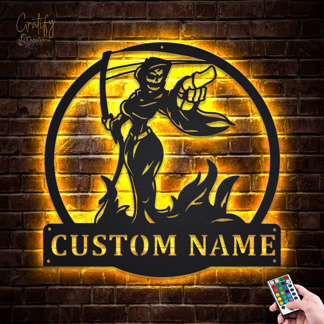 Grim Reaper Metal Wall Art LED Lights V6, Custom Grim Reaper Skull ...