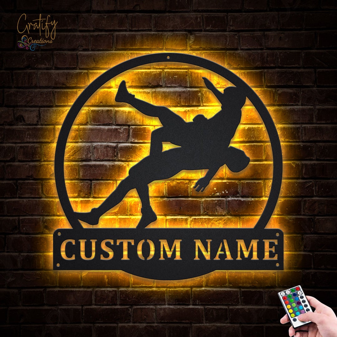 Wrestling Sport Metal Sign With LED Lights V4, Custom Wrestling Metal ...