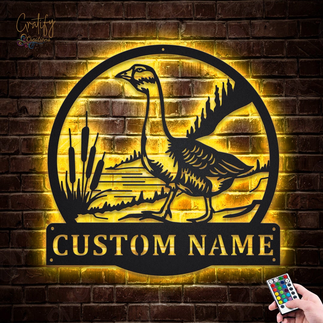 Goose Bird Monogram Metal Sign LED Lights, Custom Goose Bird Metal Sign ...