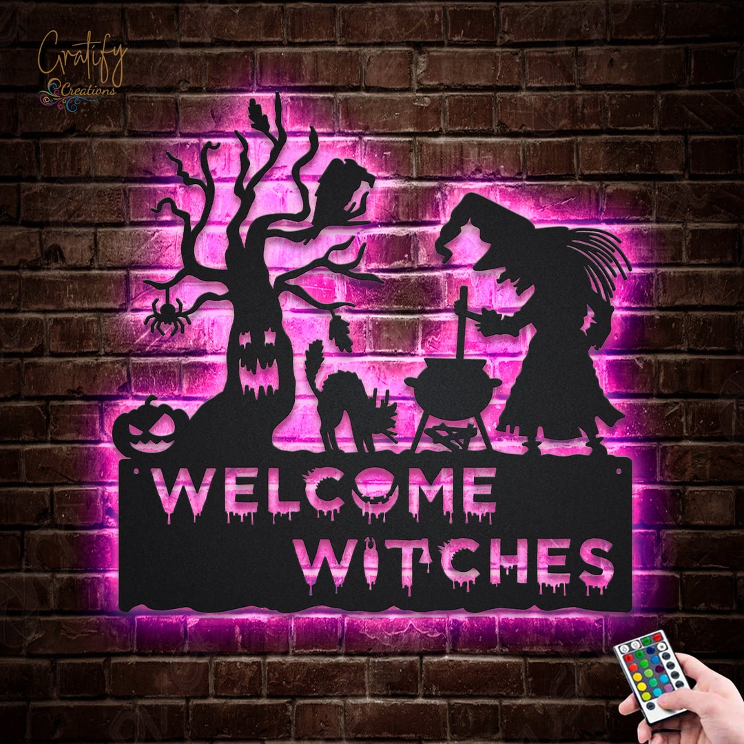 Halloween Witches Metal Sign With LED Lights | Custom Halloween Metal ...