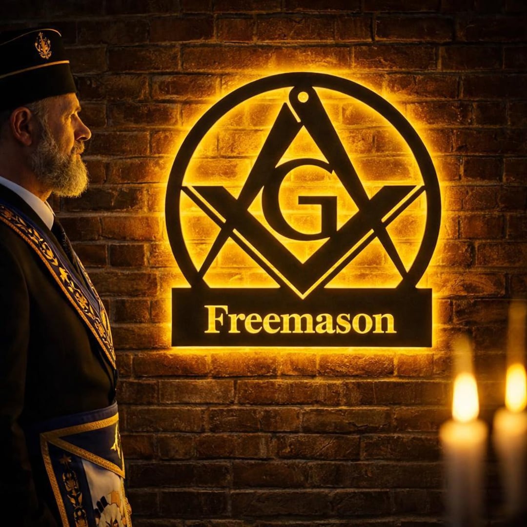 Masonic Monogram Metal Wall Art LED Light Sign | Custom Freemason Name ...