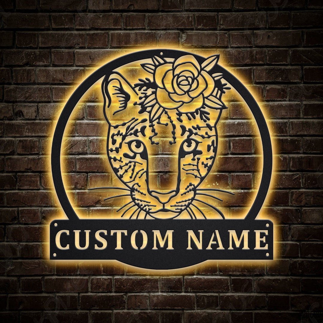 Leopard With Flower Metal Sign LED Lights V2, Custom Leopard With ...