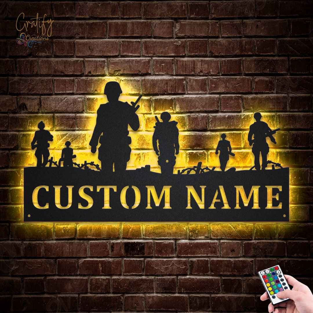 Soldier Military Metal Sign LED Lights V5, Custom Soldier Military ...