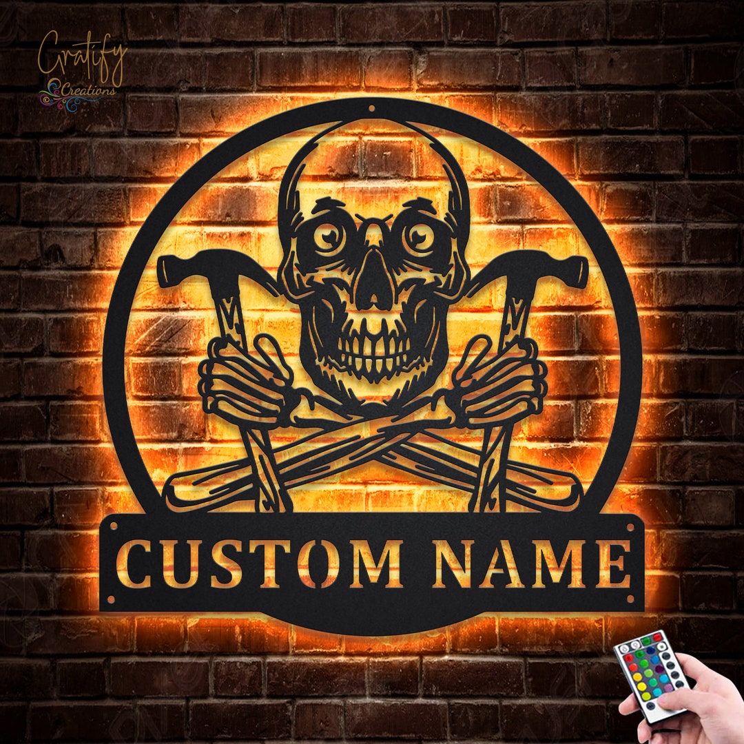 Carpenter Repair Skull Metal Sign LED Lights V5, Custom Carpenter Metal ...