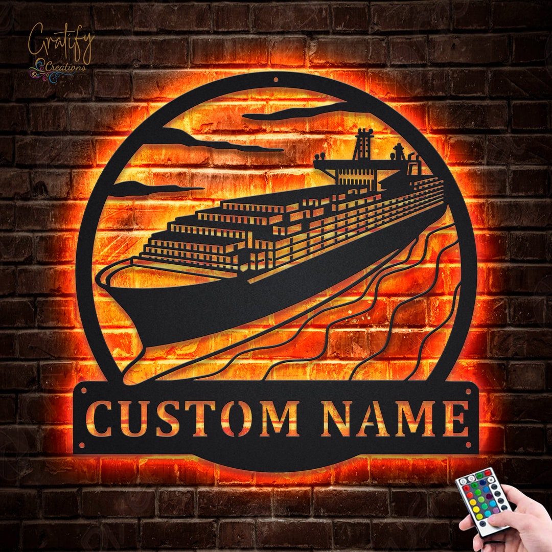 Container Ship Metal Sign LED Lights, Custom Container Ship Metal Sign ...