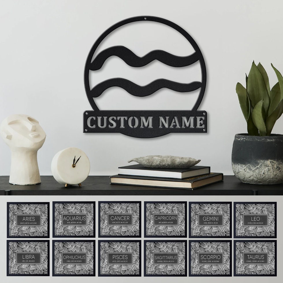Aquarius Zodiac Metal Sign LED Lights, Custom Aquarius Zodiac Metal ...