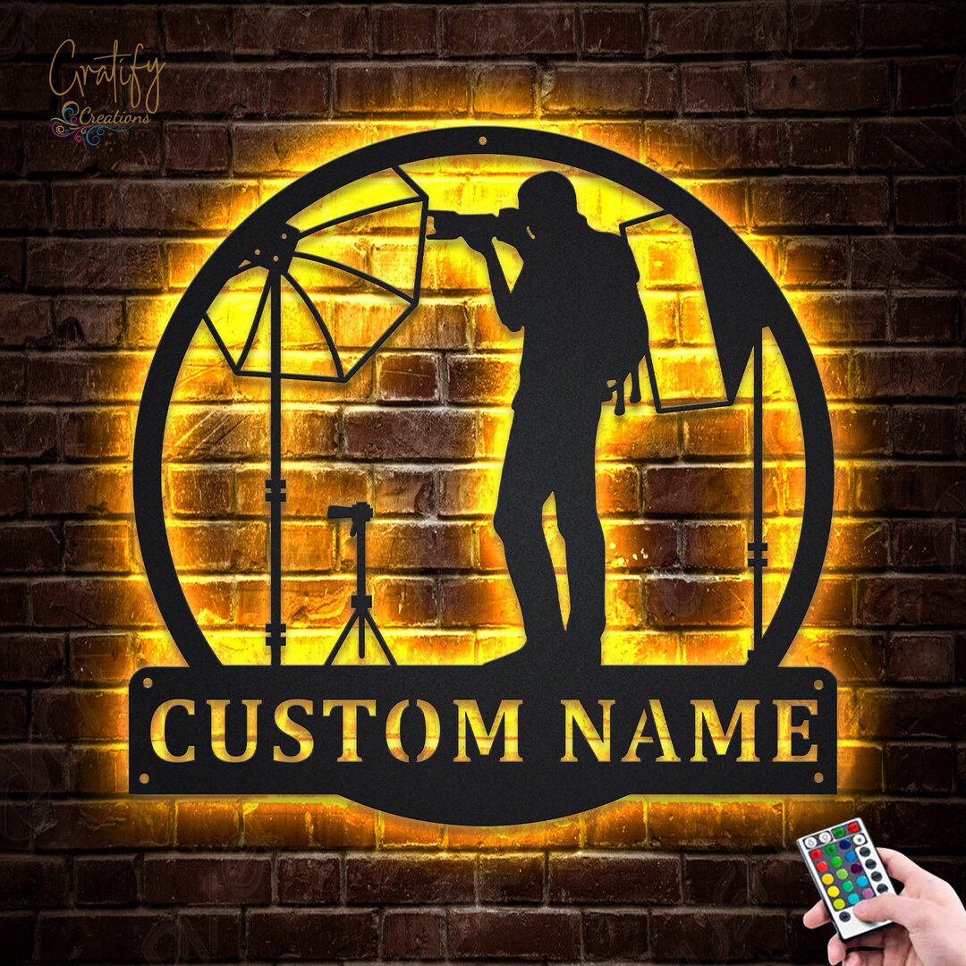 Photographer Metal Sign LED Lights V4, Custom Photographer Metal Sign ...