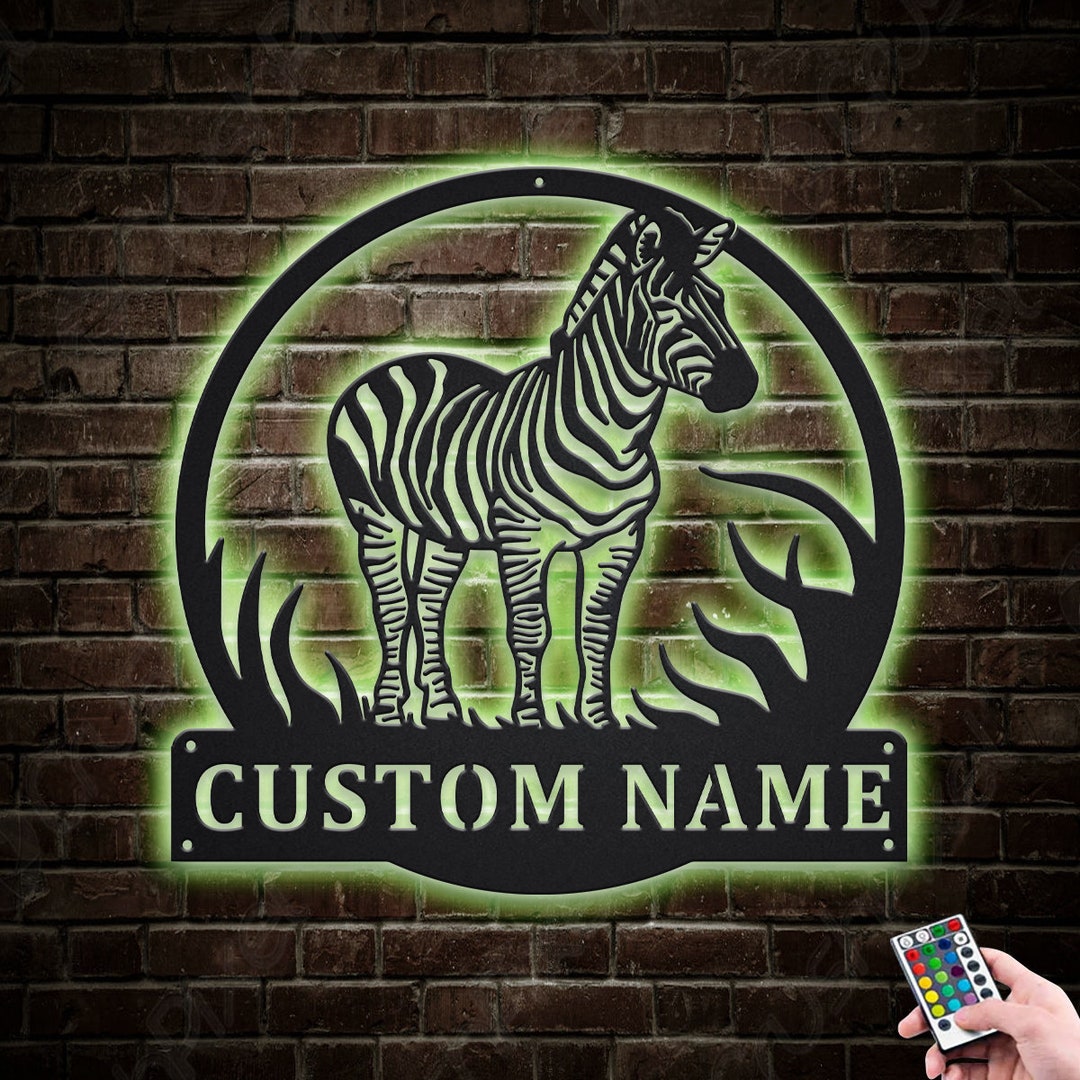 Zebra Animal Metal Sign LED Lights V5, Custom Zebra Animal Metal Sign ...