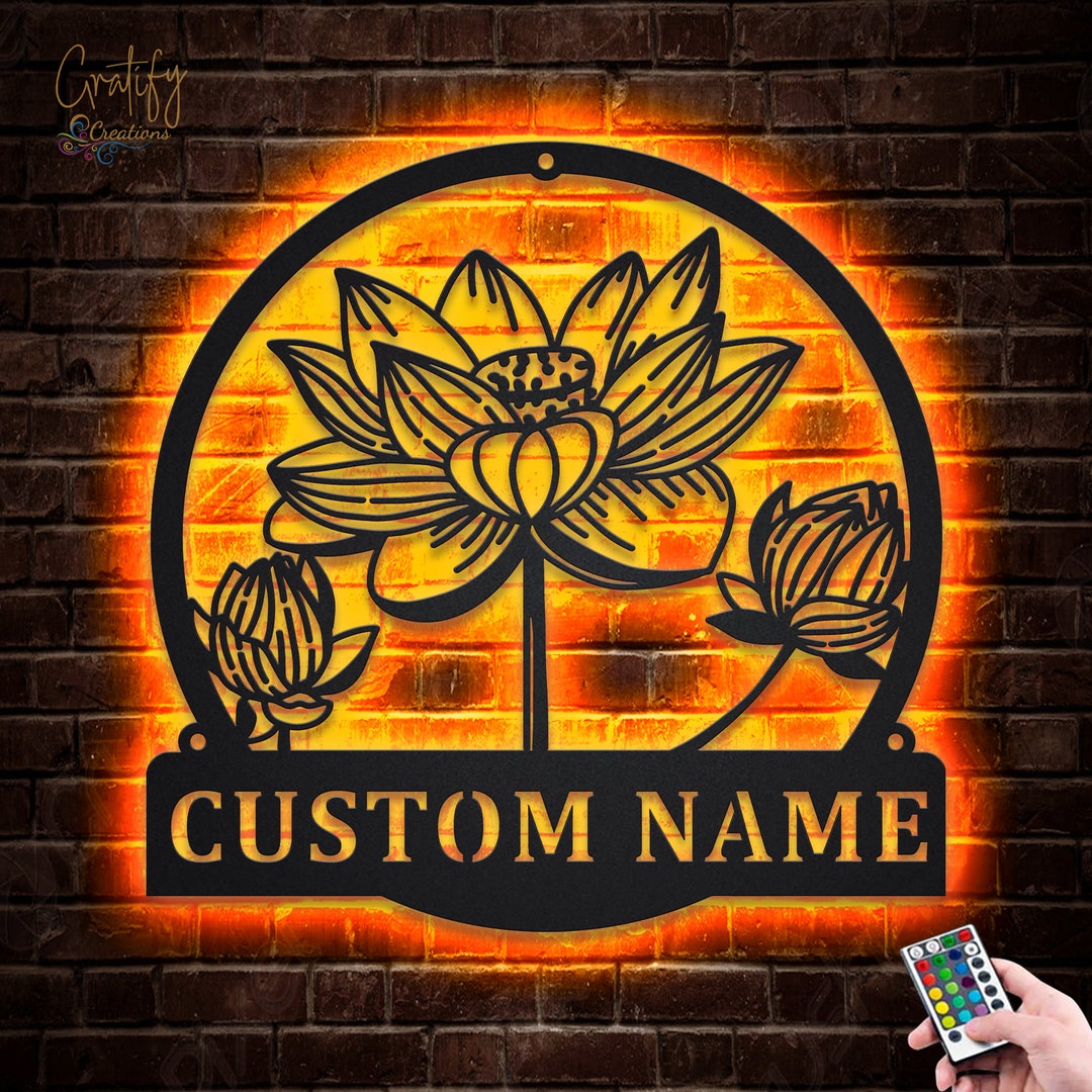 Lotus Flower Metal Sign LED Lights V8, Custom Flower Metal Sign, Flower ...