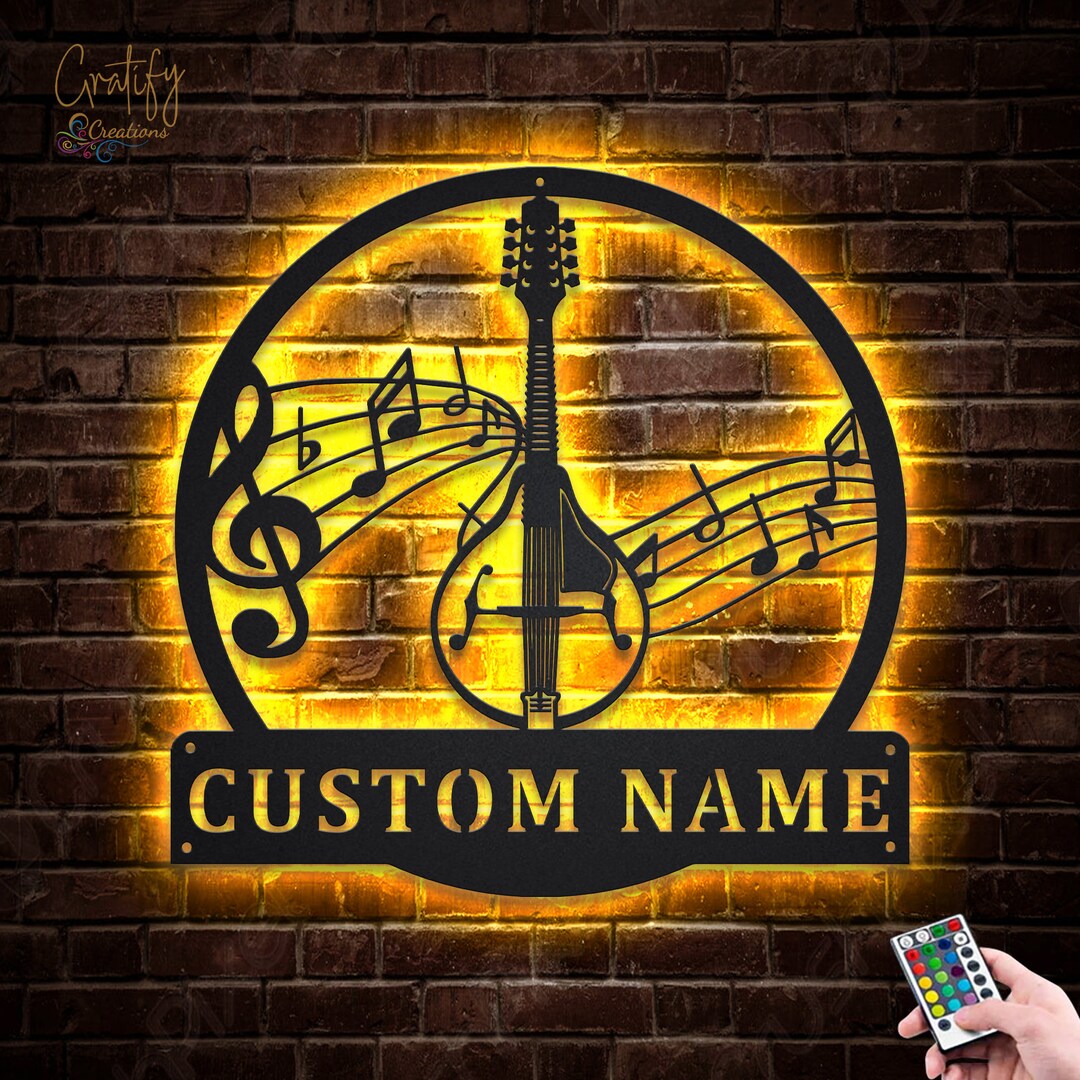 Mandolin Music Metal Wall Art LED Lights, Custom Mandolin Music Metal ...