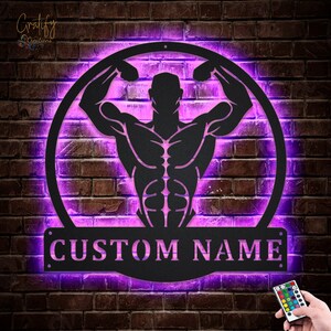 Bodybuilding Metal Wall Art LED Lights, Custom Bodybuilding Metal Sign ...