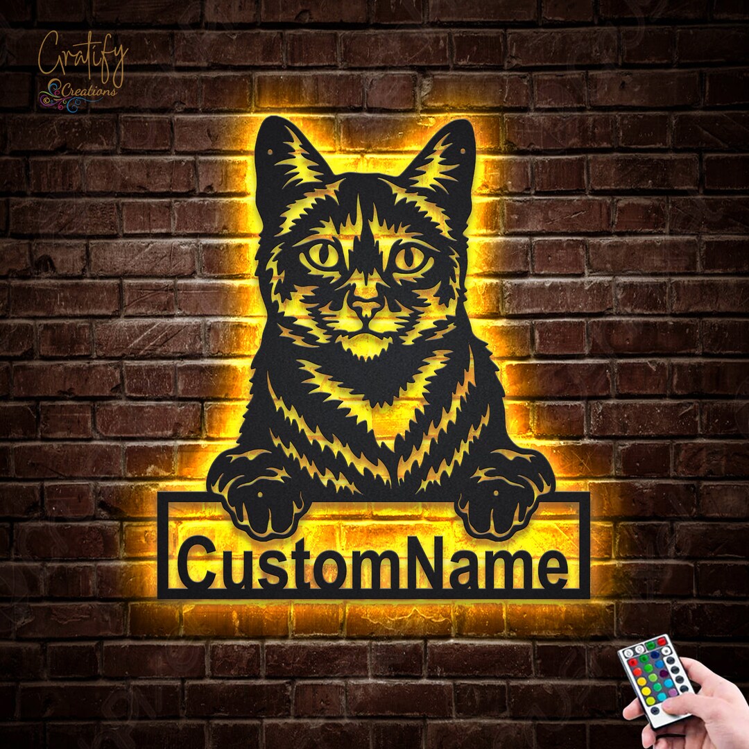 Custom Cat Metal Sign With LED Lights - Personalized Wall Decor - Etsy