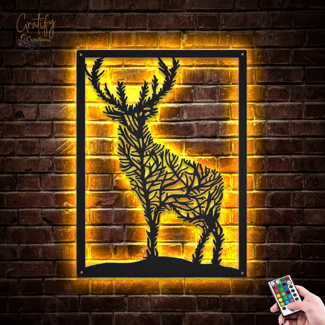 Deer Tree Metal Wall Decor Sign LED Lights,deer Tree Neon Signs, Deer ...