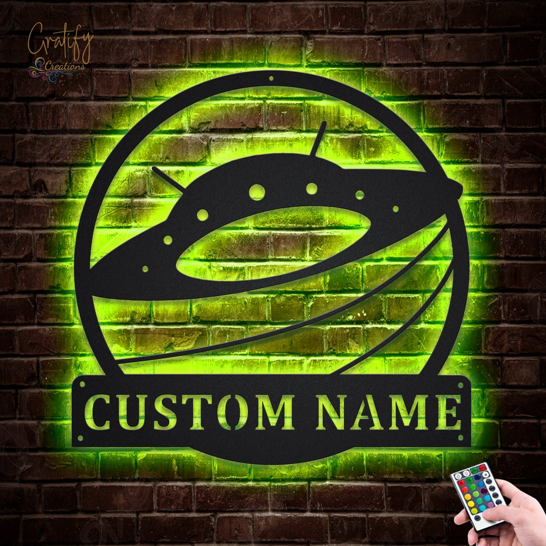 Ufos Alien Metal Wall Art LED Lights V5, Custom UFO Metal Sign ...