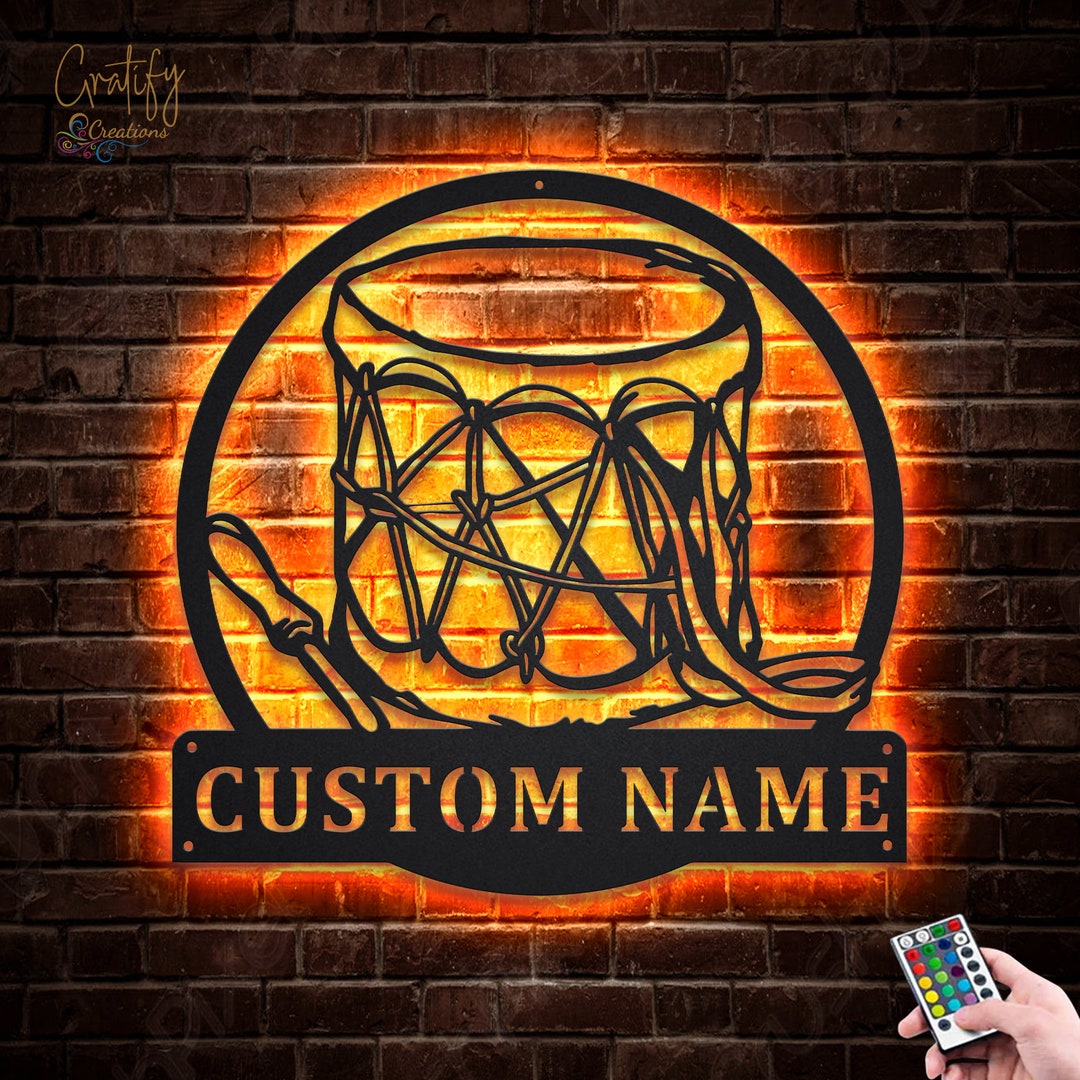 Drum Metal Wall Art With LED Lights V6, Custom Drummer Metal Signs ...