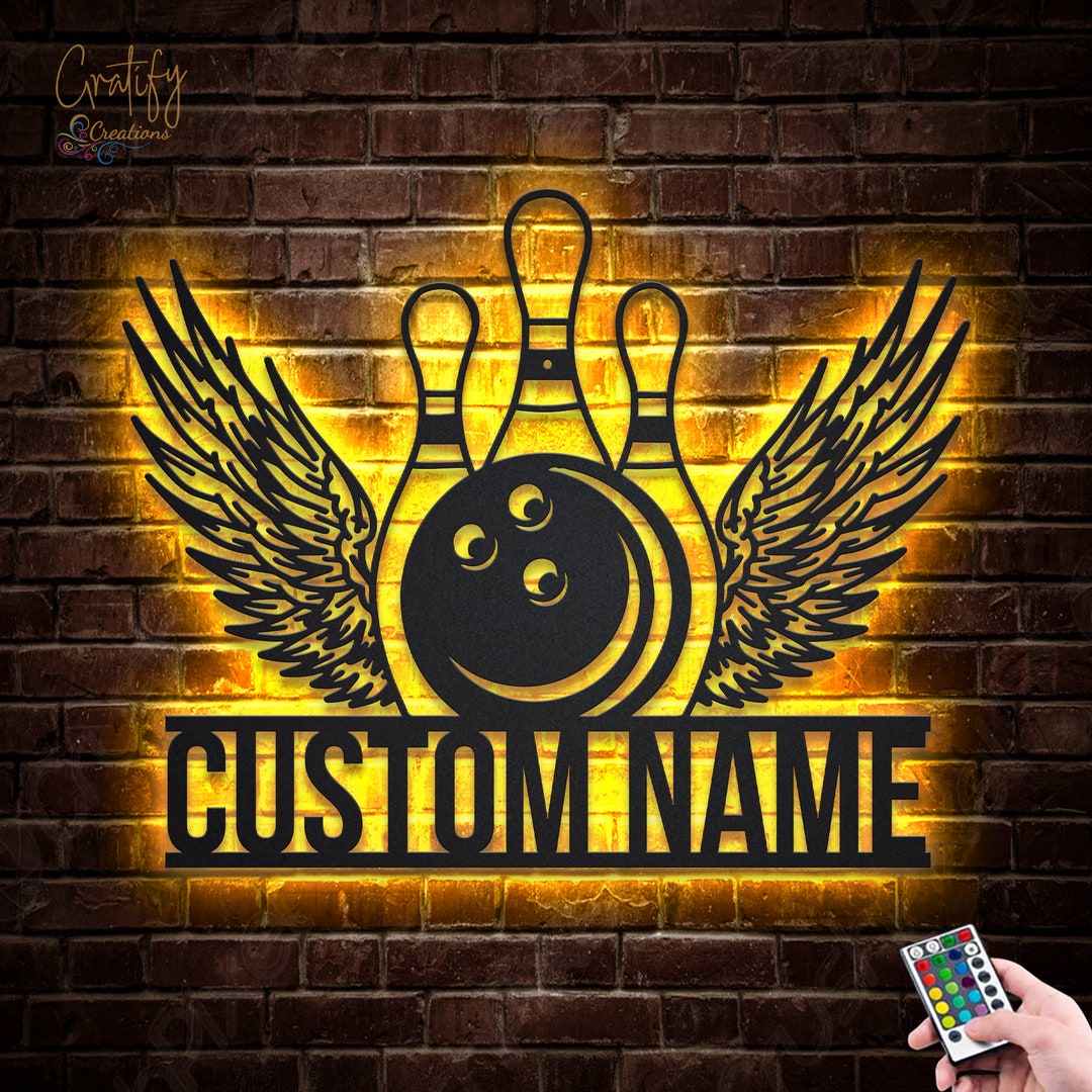 Bowling Metal Sign With LED Lights V7, Custom Bowling Metal Wall Art ...